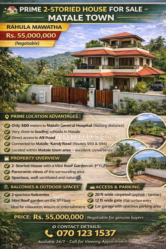 PRIME 2-STORIED HOUSE FOR SALE – MATALE TOWN in Sri Lanka | Anything at ...